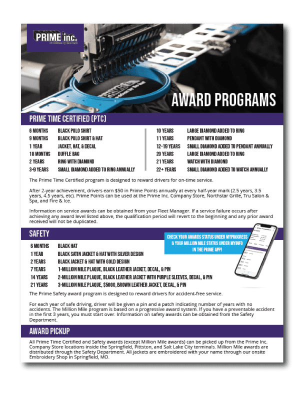 Driver Awards - Prime, Inc.